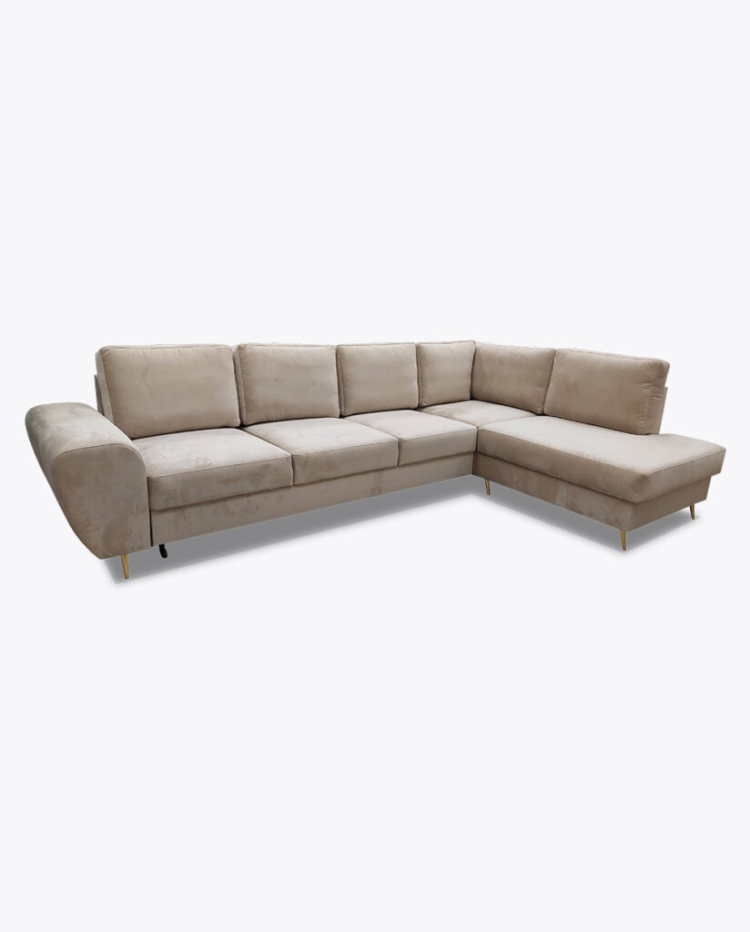 Corner sofa Lupo 21 beige with golden legs. | Kamado Meble DESIGN
