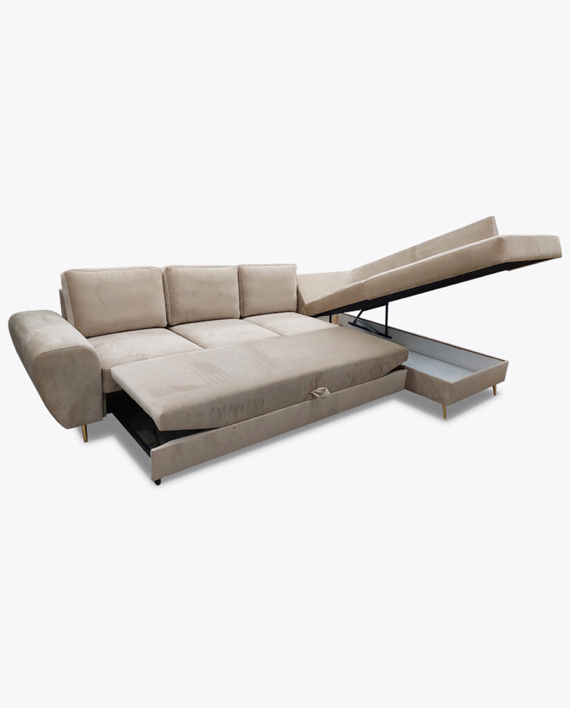 Corner sofa Lupo 21 beige with golden legs. | Kamado Meble DESIGN